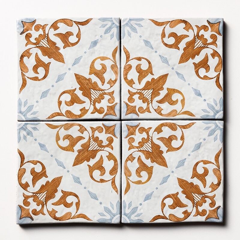 Antigua 4 Square 1/2 Glazed Terracotta Tile | 6x6 | Hand Painted Tiles