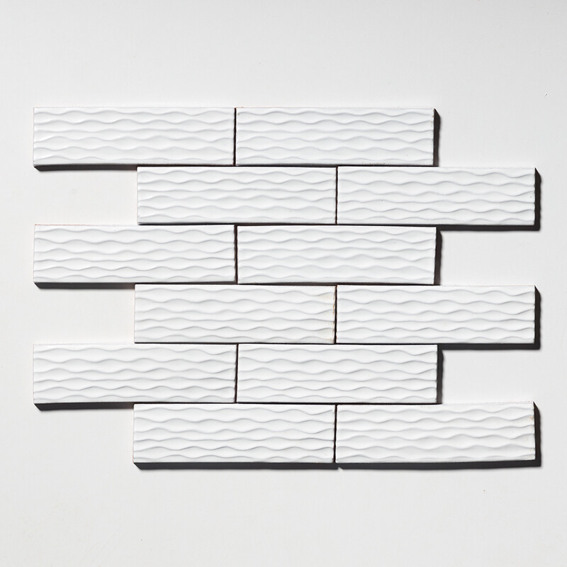 Royal White Glossy Rivulet Thin Brick Accent Tiles 2 1/4x7 7/8