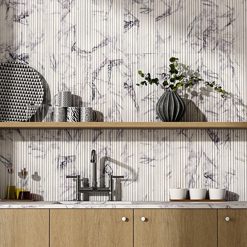 Lilac Honed Thin Fluted Marble Accent Tiles 4x18