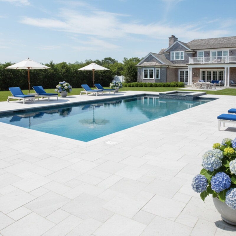 Skyline Vein Cut Textured Marble Pavers Versailles Pattern | Grey Marble