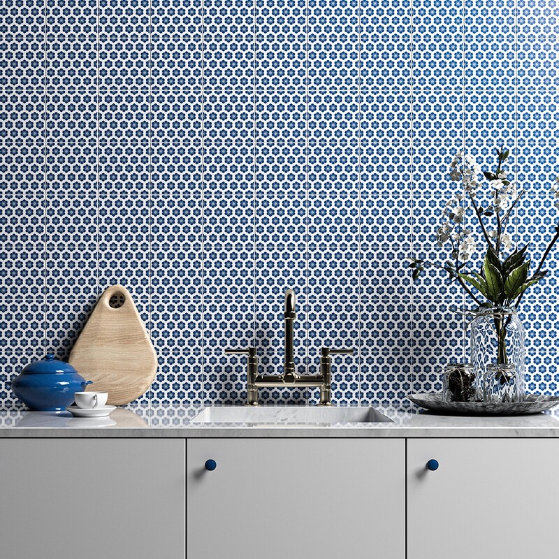 Sakura Matte Ceramic Tile | 6x6x3/8 | Blue, White Ceramic