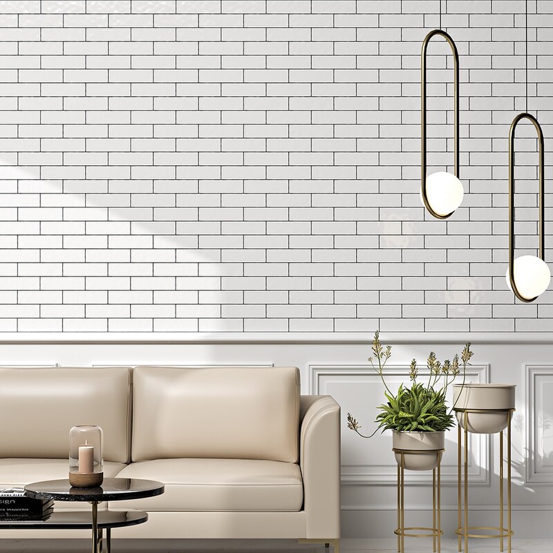 Royal White Glossy Thin Brick Tile | 2x7 Tile | Brick Backsplash