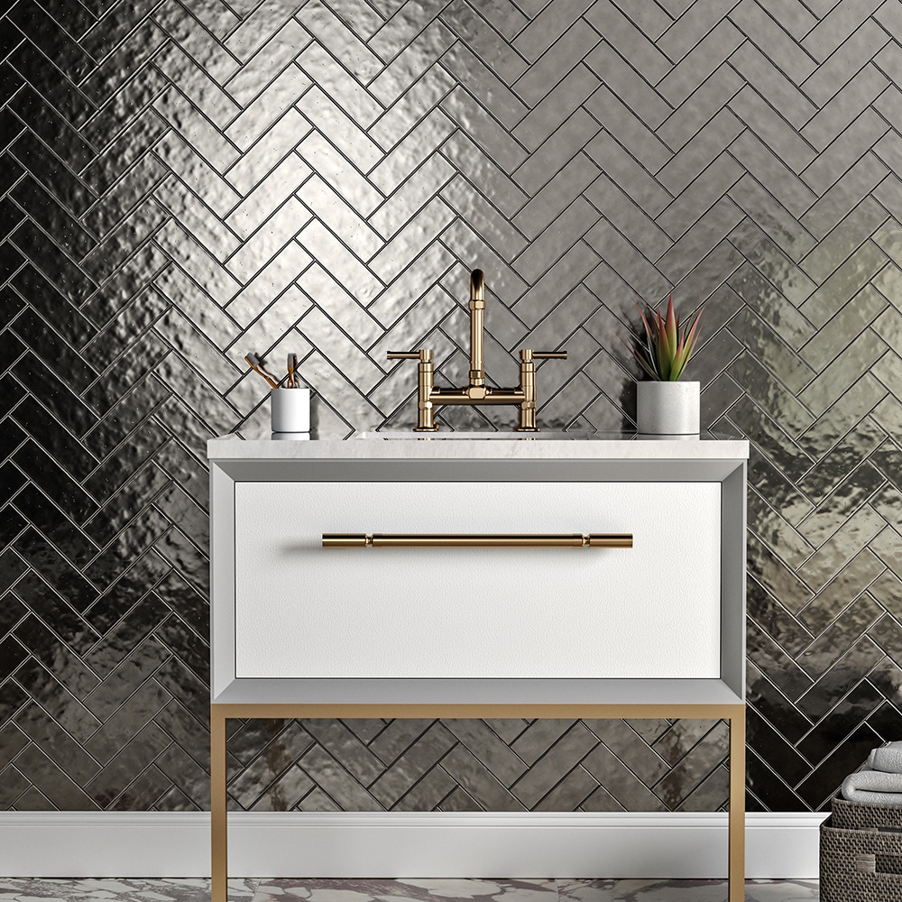 Gun Metal Glossy Ceramic Tile | 2 1/4x7 7/8x3/8 | Bronze Ceramic