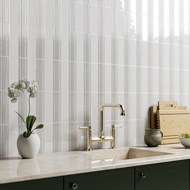 Royal White Glossy Thin Brick Tile | 2x7 Tile | Brick Backsplash