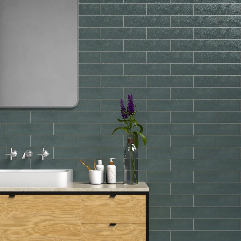 Mar Leather Subway Thin Brick Tile | Ocean Blue Glazed Thin Brick