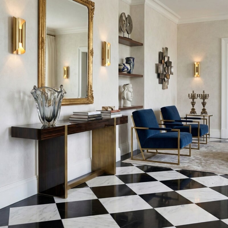 Black, Calacatta Bella Polished Checkerboard Pattern Marble Bundle 18x18