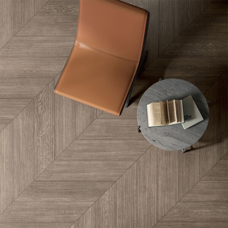 Chestnut Rectified Chevron Wood Look Porcelain Tiles 8x40