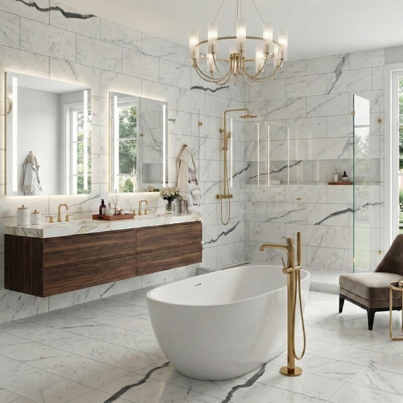 Bianco Statuario Marble Look Porcelain Tile | 12×24 | Marble Look Tile