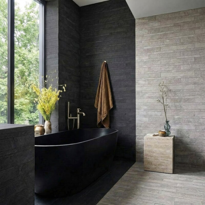 Dark Flow Matte Muretto Stone Look Porcelain Mosaics 12x24