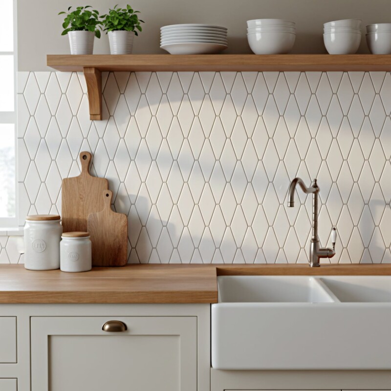 Tulum White Glossy Longest Hexagon Ceramic Tile | Long Hexagon Tile