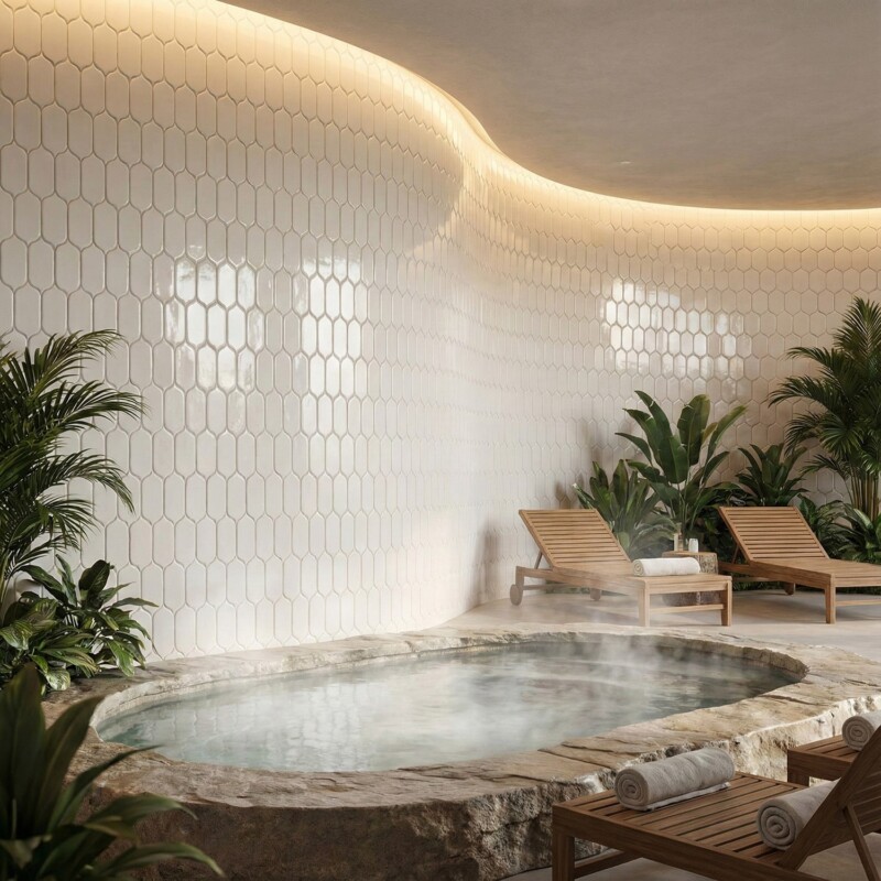 Tulum Glossy Tear Field Ceramic Tile | White Ceramic Tile Backsplash