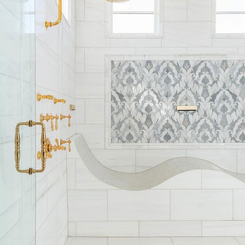Afyon Grey, Afyon White, Palisandra Multi Finish Rumi Marble Mosaics 13 ...